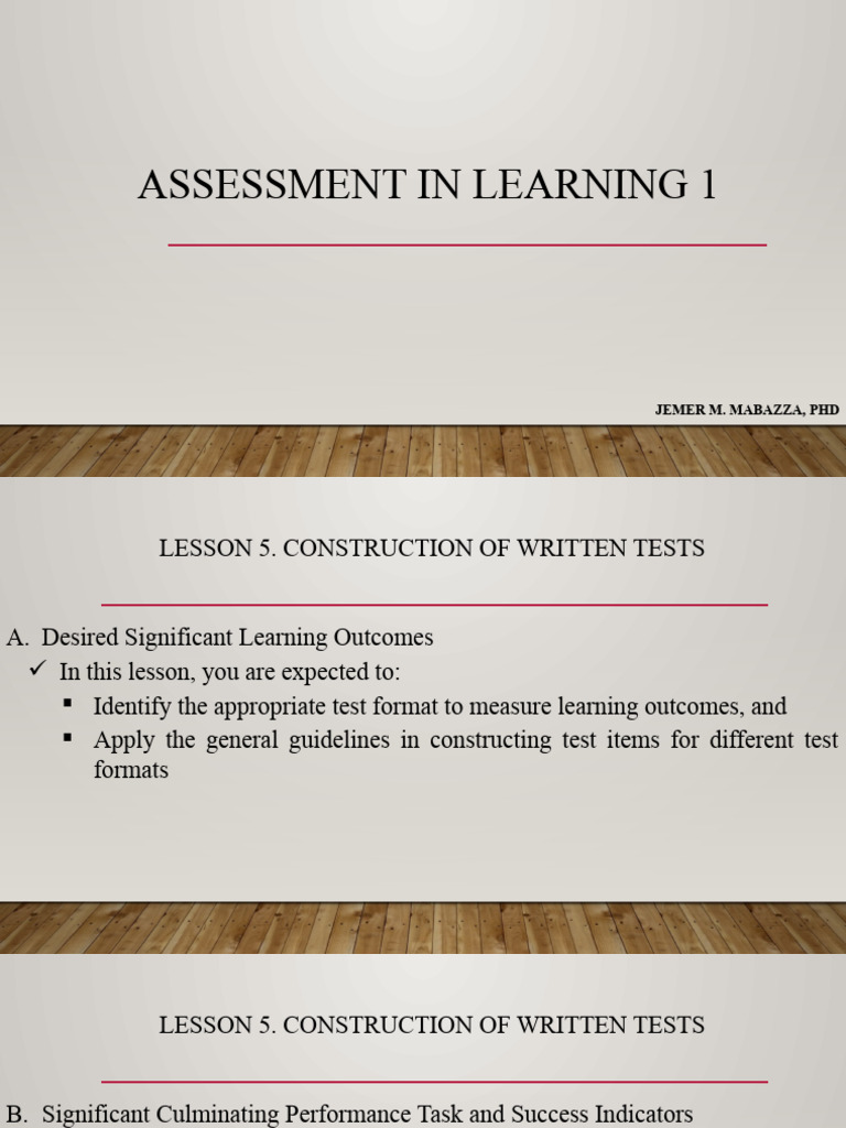 Lesson 5 Construction of Written Test | PDF | Educational Assessment ...