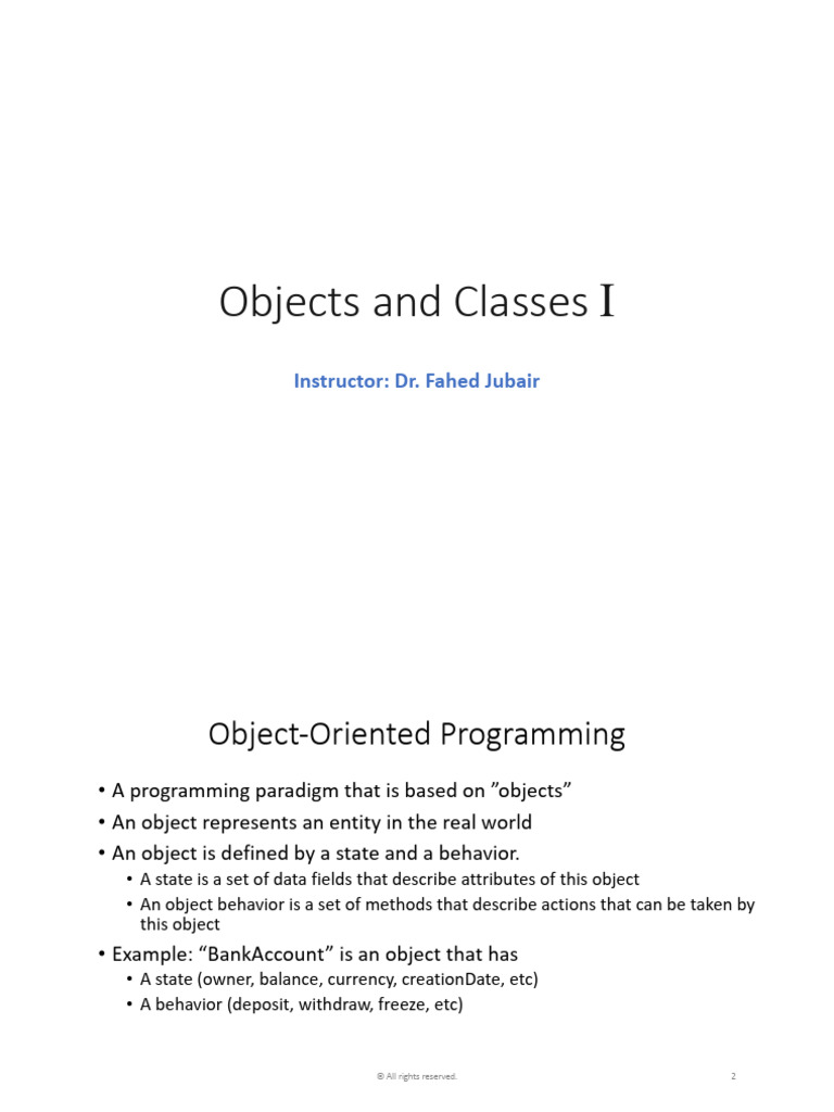 04 - Objects and Calsses Part1 | PDF | Class (Computer Programming) | Method (Computer Programming)