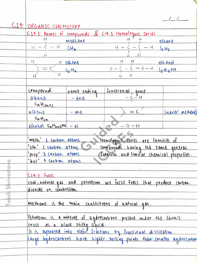 Unit 14 Organic Chemistry - 0654 Chemistry 1 | PDF | Chemical Compounds ...