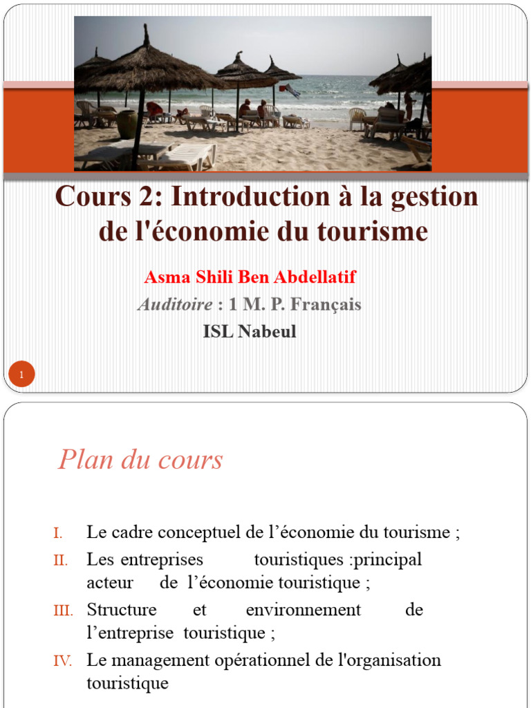Cours Intro À La Gestion de L'économie Du Tourisme Chap1 Cadre ...