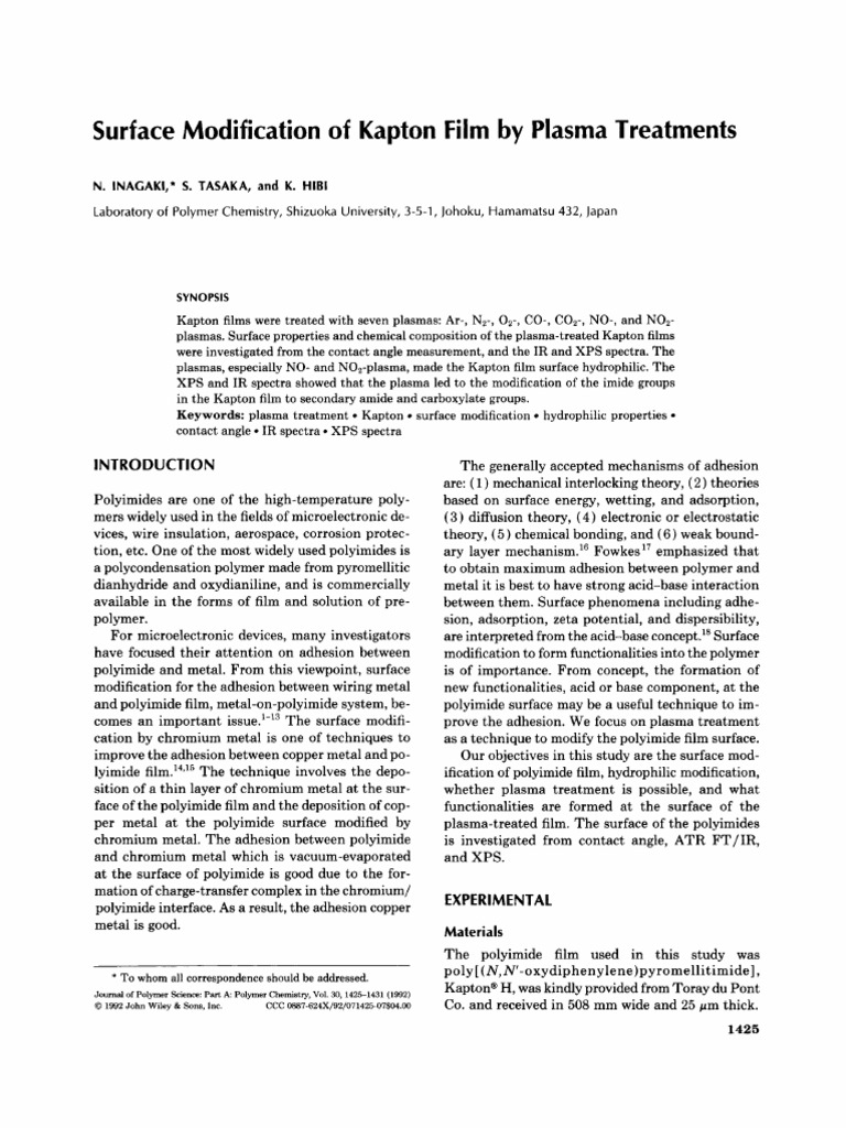 7 - Surface Modification of Kapton Film by Plasma Treatments | PDF | X ...