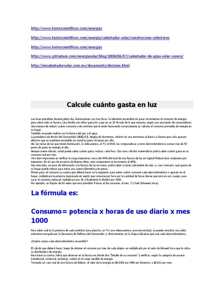 Calcule Cuánto Gasta en Luz | PDF | Horno | Caldera