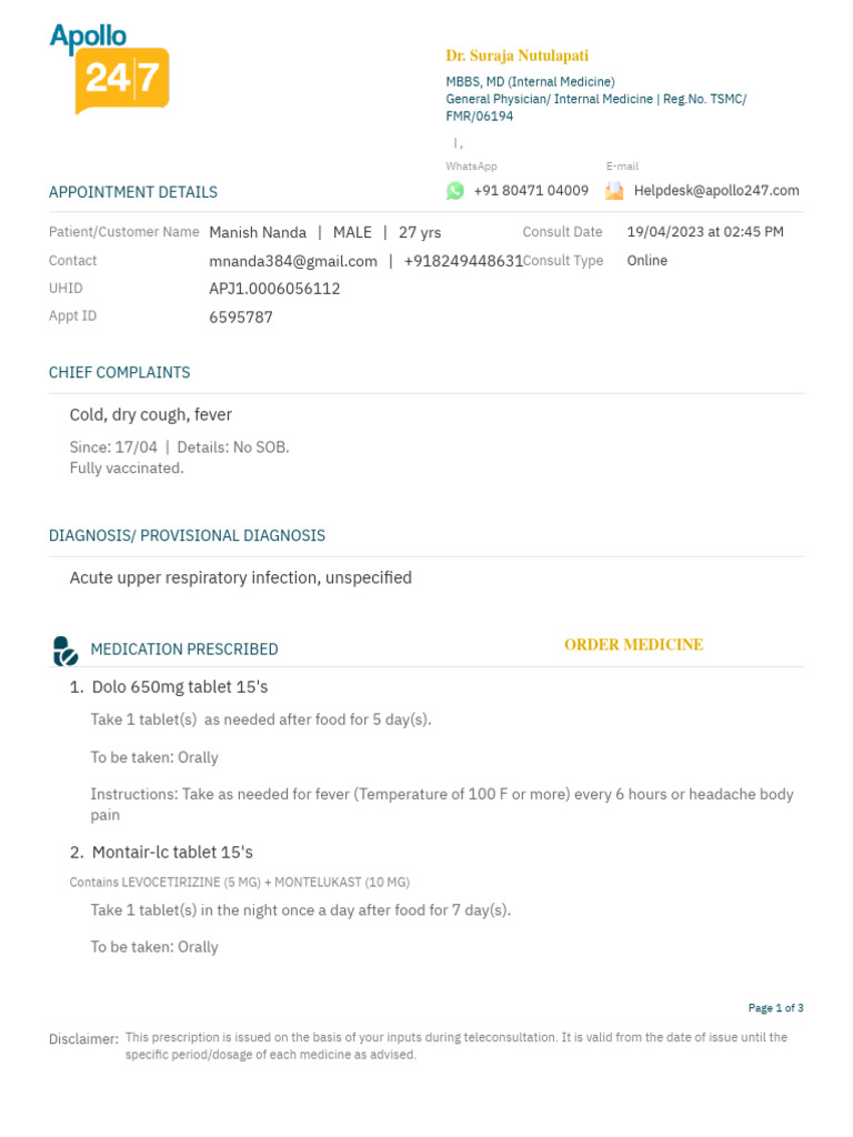 Prescription - 6595787 - 19 04 2023 - Dr. Suraja Nutulapati - Apollo ...