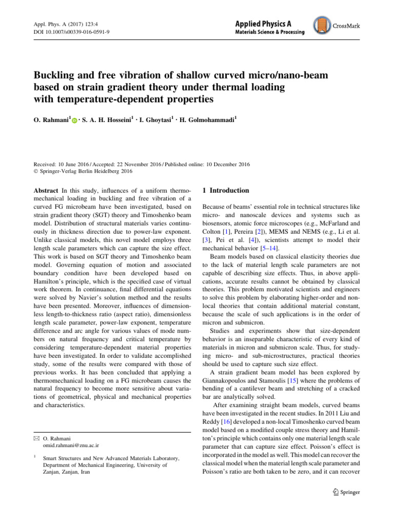Buckling And Free Vibration Of Shallow Curved Micro Nano Beam Based On Strain Gradient Theory