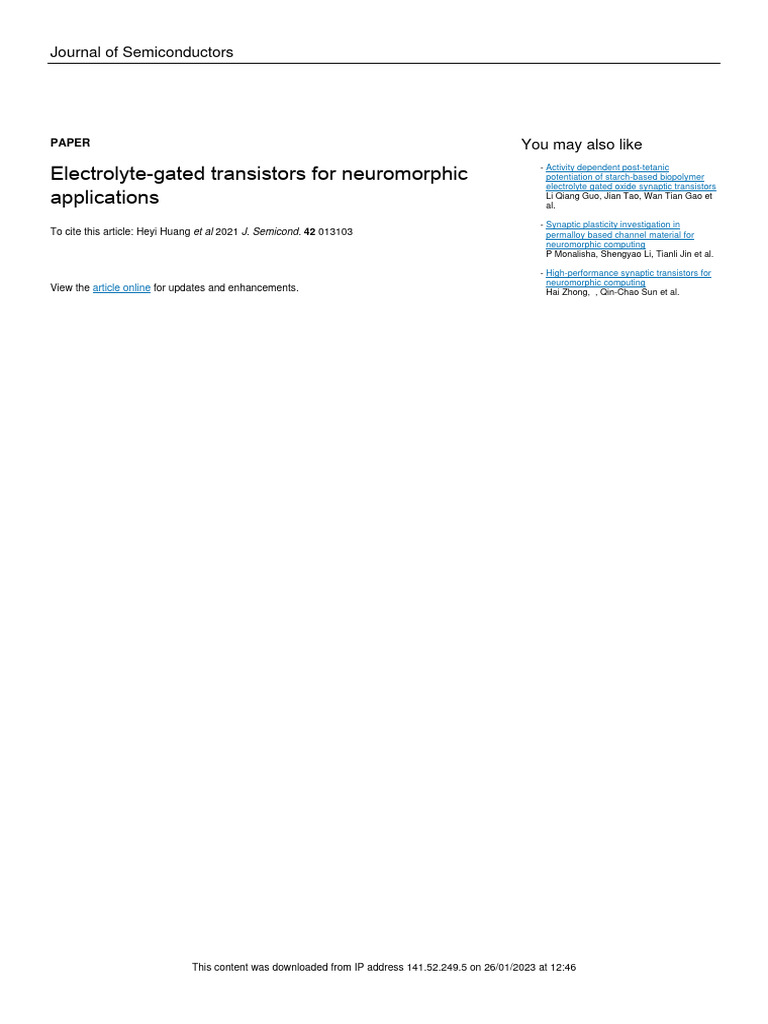 Electrolyte-Gated Transistors For Neuromorphic Applications | PDF ...