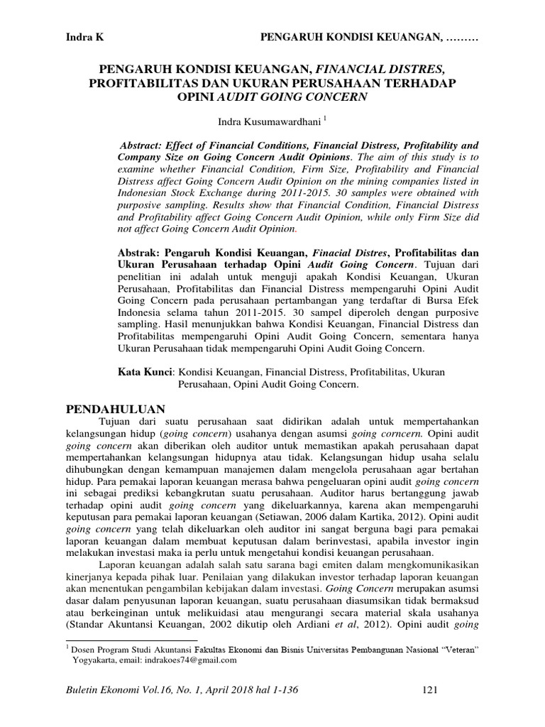 Pengaruh Kondisi Keuangan, Financial Distress, Profitabilitas Dan Ukuran Perusahaan Terhadap ...