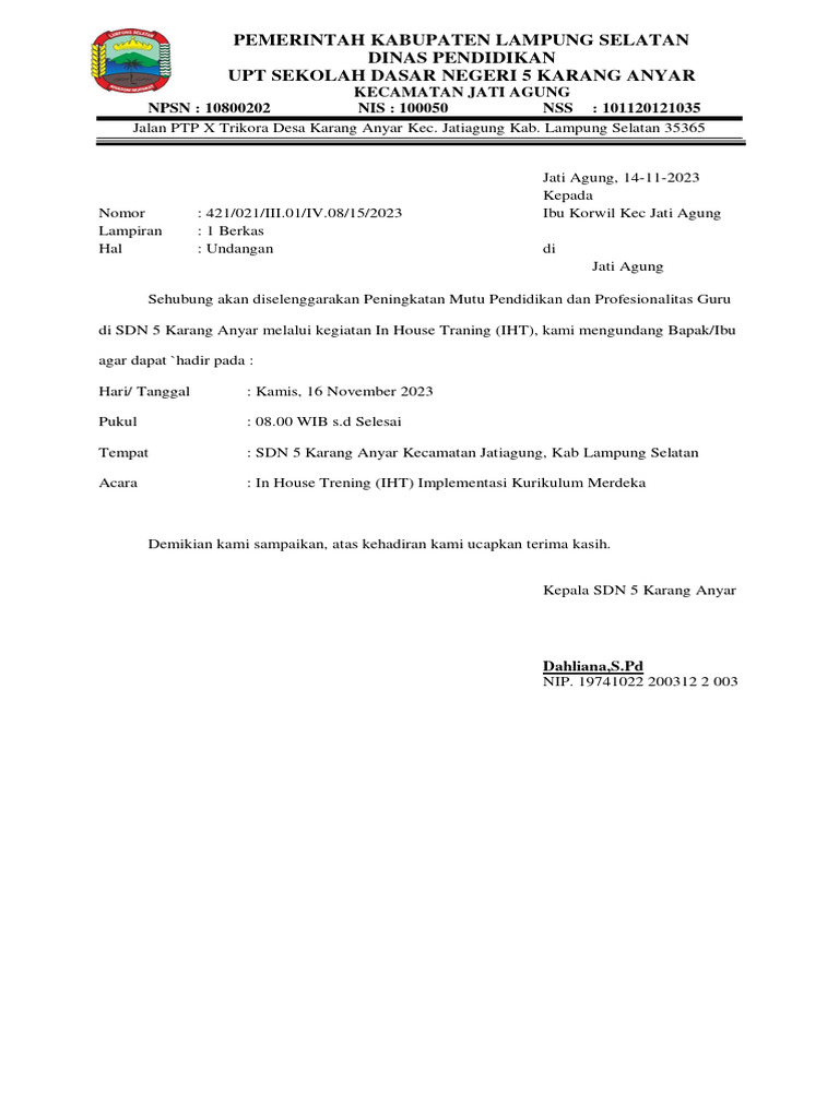 SURAT UNDANGAN Korwil | PDF