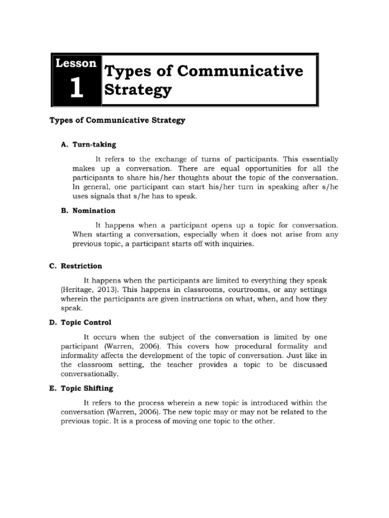 Types of Communicative Strategy | PDF