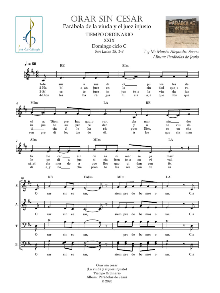 ORAR SIN CESAR (La Viuda y El Juez Injusto) SATB | PDF | Parábolas de ...