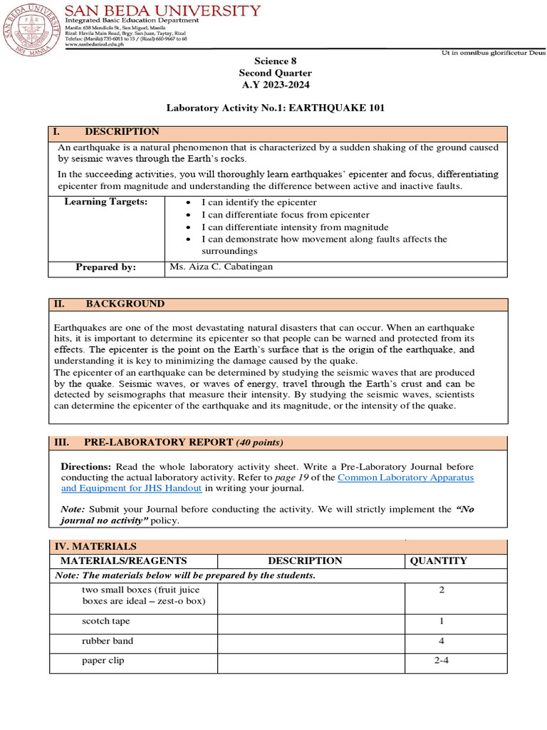 2Q - Laboratory Activity No.1 - EARTHQUAKE 101 | PDF | Earthquakes ...