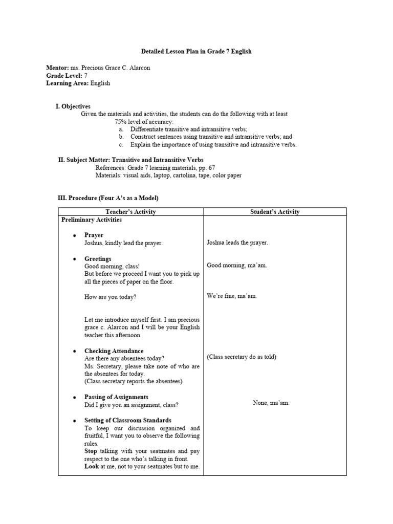 Transitive and Intransitive Verb Fifth Teaching 1 - 2 | PDF | Verb ...