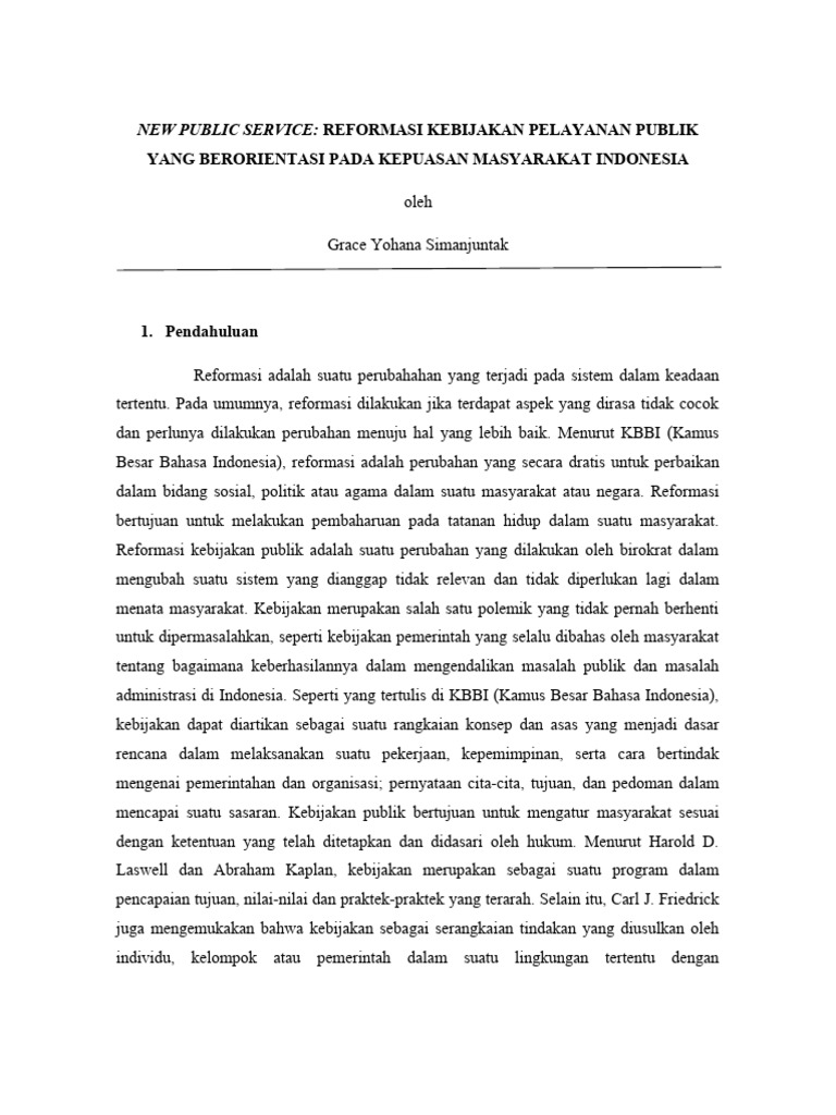 Implementasi New Public Service Dalam Penyelenggaraan Kebijakan