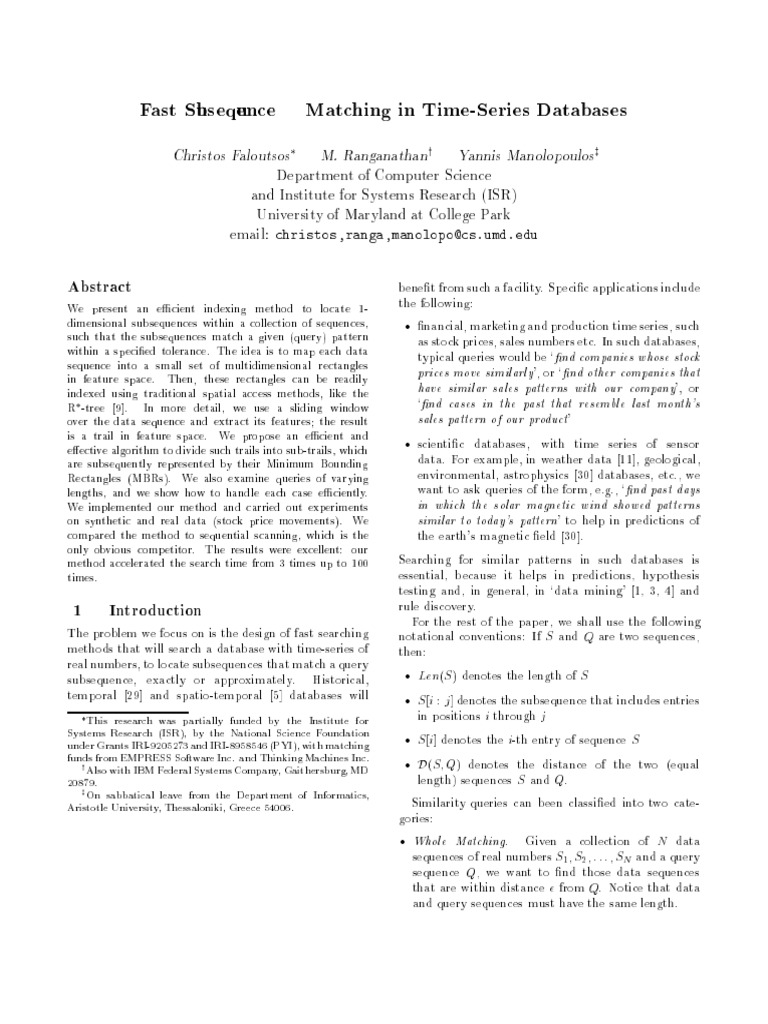 Fast Subsequence Matching In Time Series Databases Pdf Discrete Fourier Transform Database