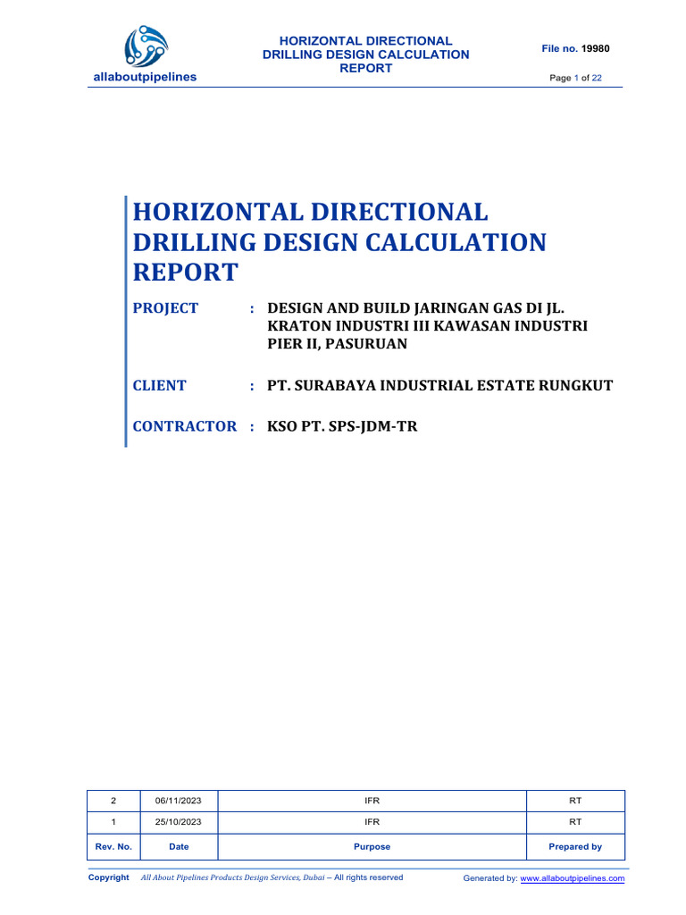 Horizontal Directional Drilling Design Calculation Report - Rev.2 | PDF | Stress (Mechanics ...