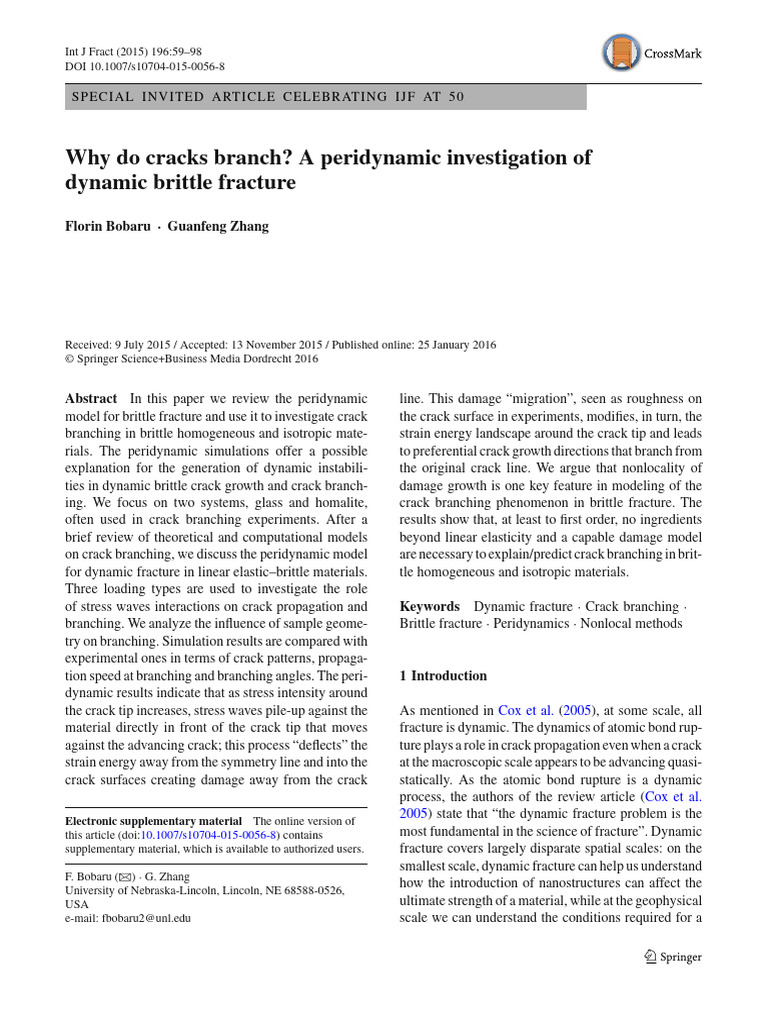 Peridynamic Insights on Crack Branching | PDF | Fracture | Fracture ...