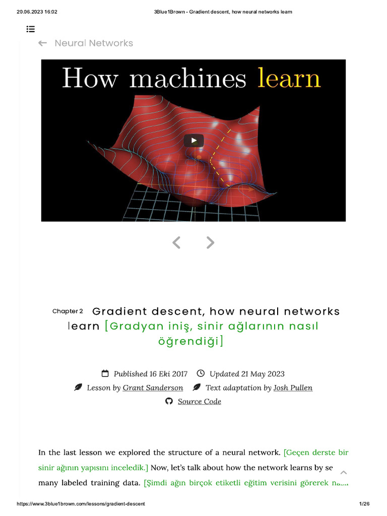 3Blue1Brown - Gradient Descent, How Neural Networks Learn | PDF