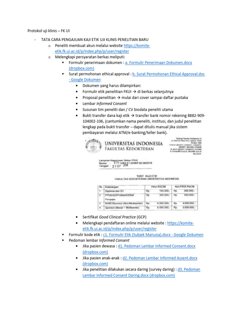 Protokol Uji Klinis UI | PDF