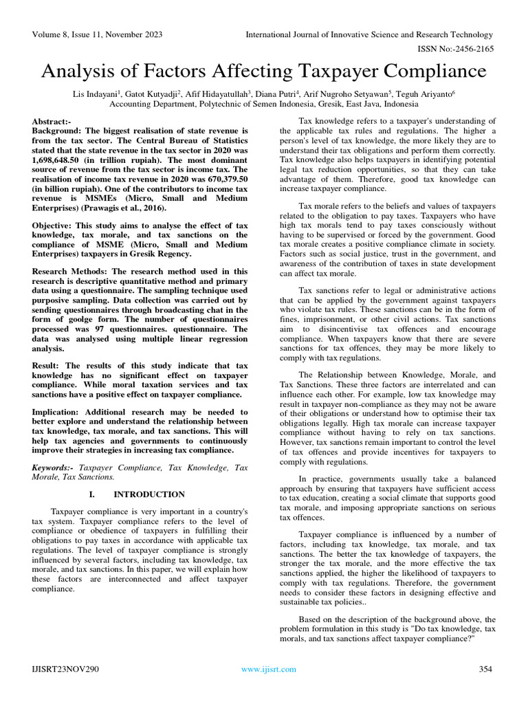 Analysis of Factors Affecting Taxpayer Compliance | PDF | Taxes | Taxpayer