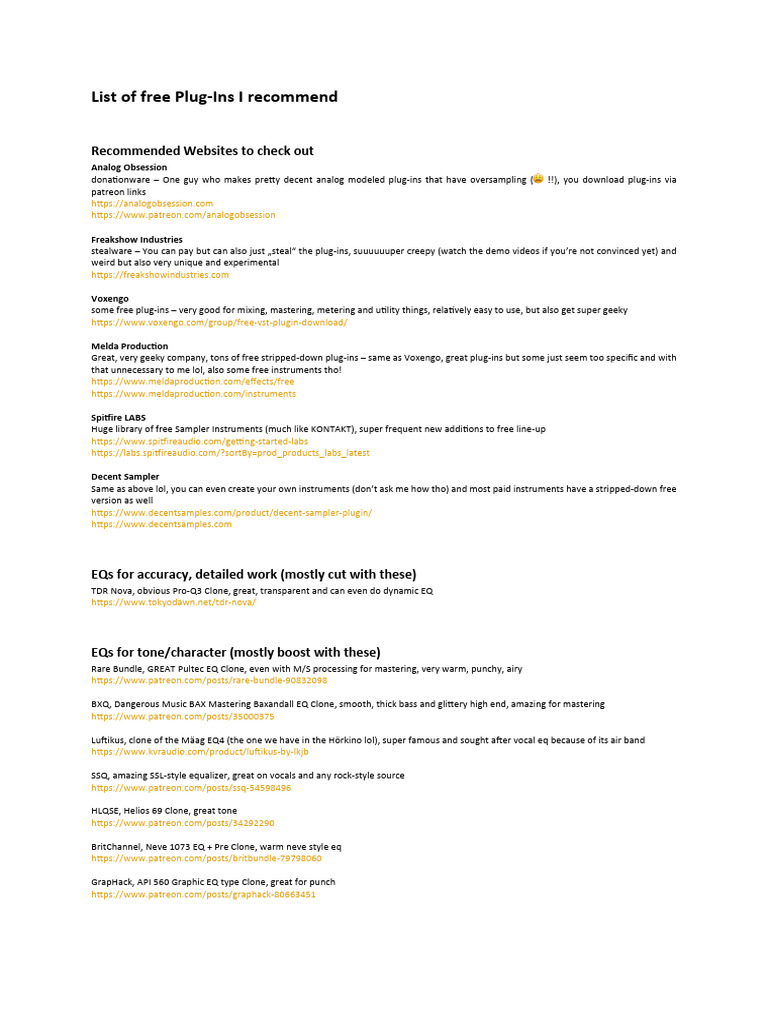 Noahs Grand List of Actually Useful Free Plug-Ins | PDF | Sound ...