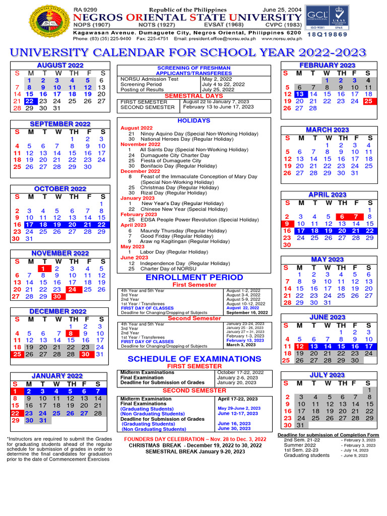 University Calendar For School Year 2022-2023: Enrollment Period | PDF | Academic Term | Observances