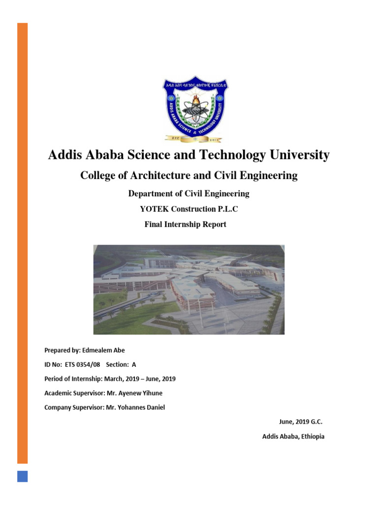 Edmealem's Final Internship Report Aastu | PDF | Concrete | Beam ...
