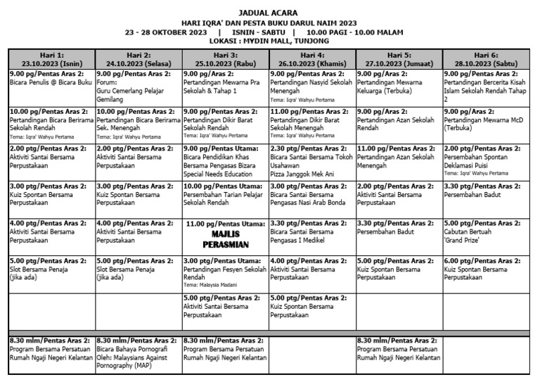 Jadual Acara Pesta Buku 2023 | PDF