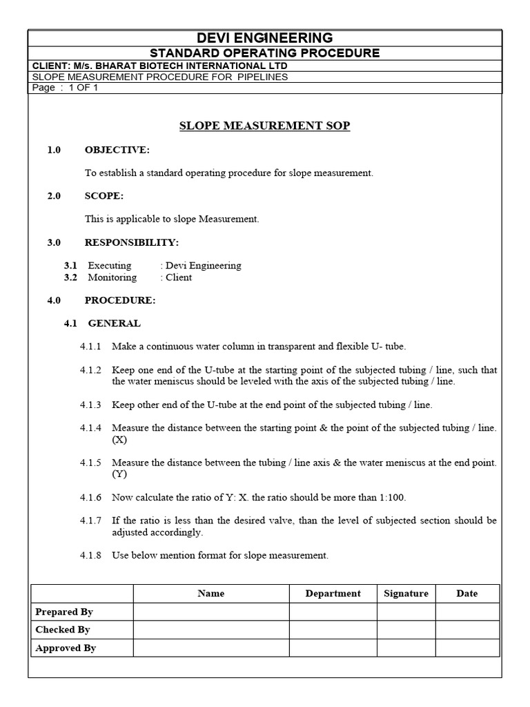 Final SOP For Slope Measurment | PDF | Pipe (Fluid Conveyance ...