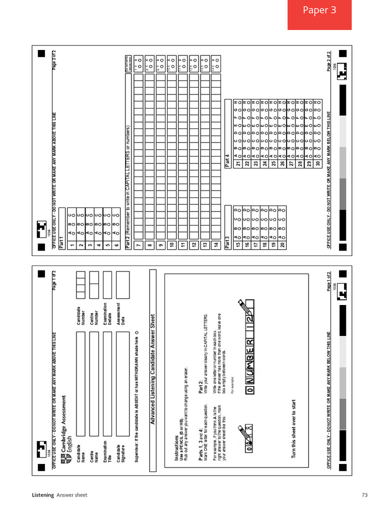 ANSWER SHEET Listening CAE | PDF | Educational Assessment And Evaluation