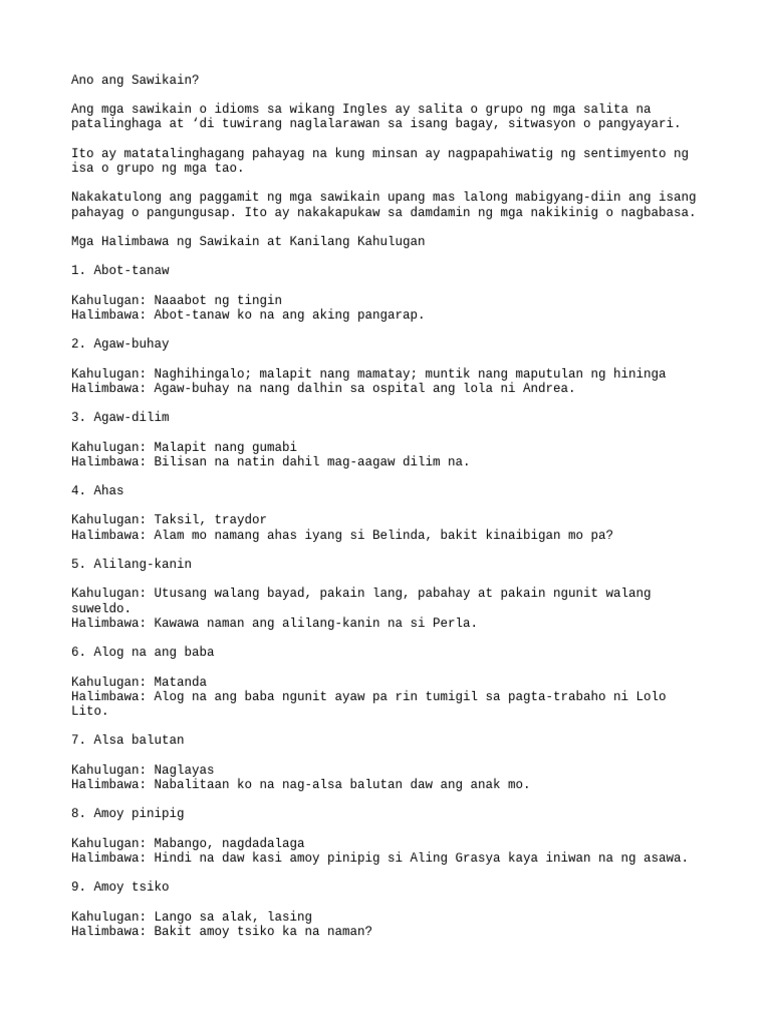 Mga Sawikain - 231025 - 010626 | PDF