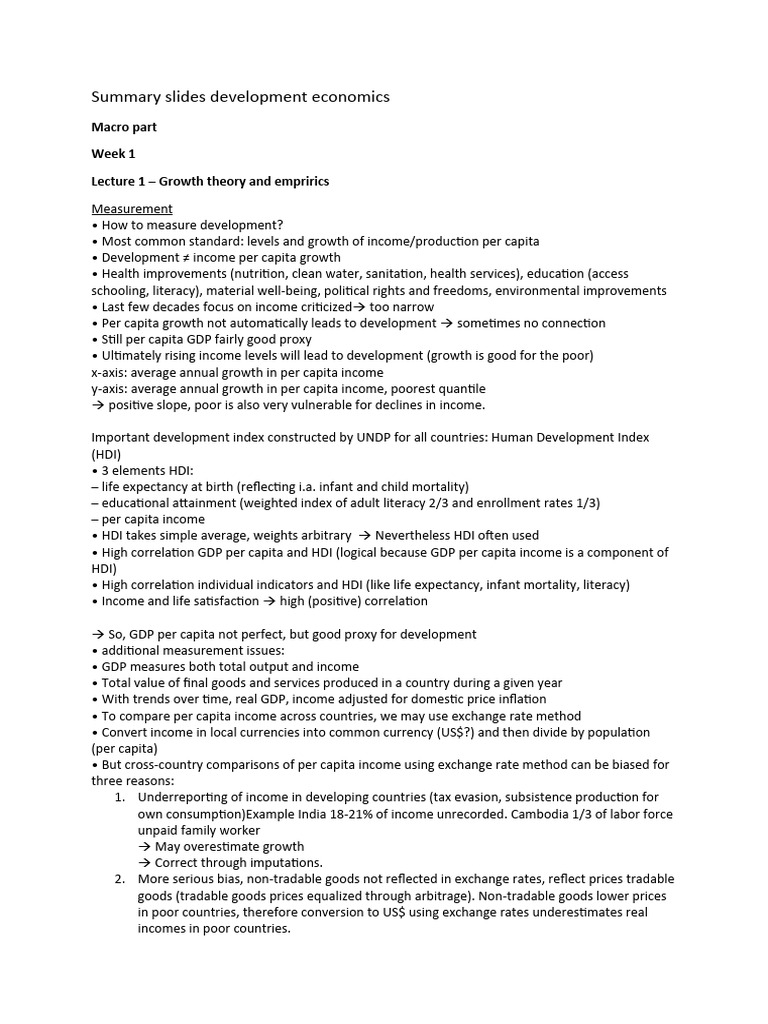 Summary Slides Development Economics | PDF | Economic Growth | Aids