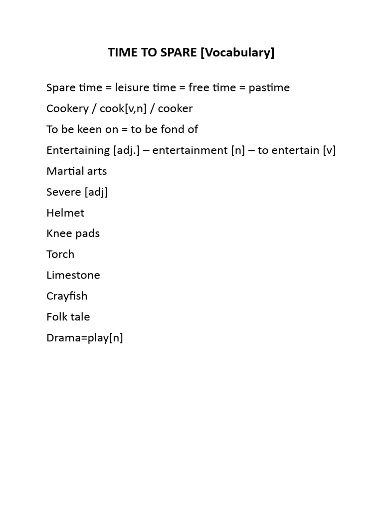 Time To Spare Vocabulary | PDF | History | Classics