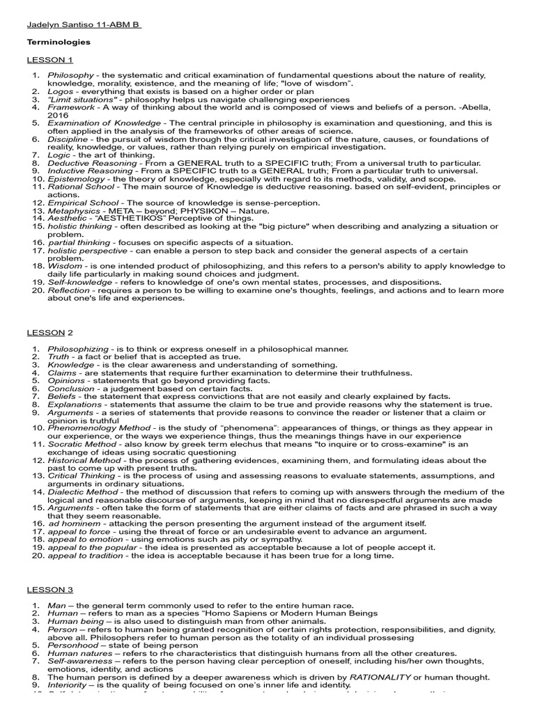 Intro To Philo Terminologies | PDF | Knowledge | Reason