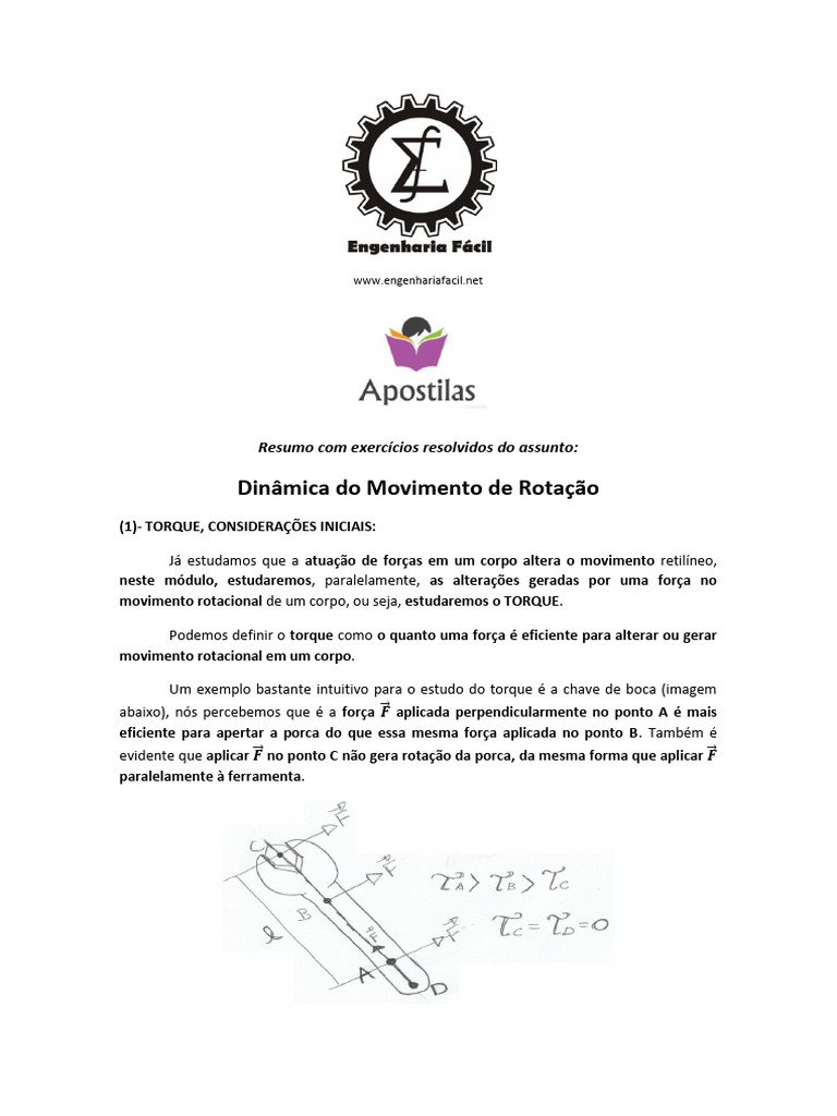 Apostila Dinâmica Da Rotação | PDF | Torque | Rotação