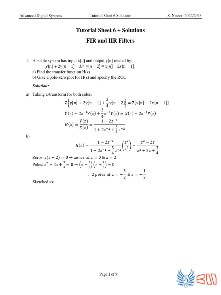 Tut 6 Sol | PDF | Digital Signal Processing | Telecommunications Engineering