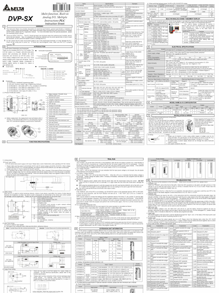 DVP-SX Multi-Function, Built-In Analog I - O, Multiple - Manualzz | PDF
