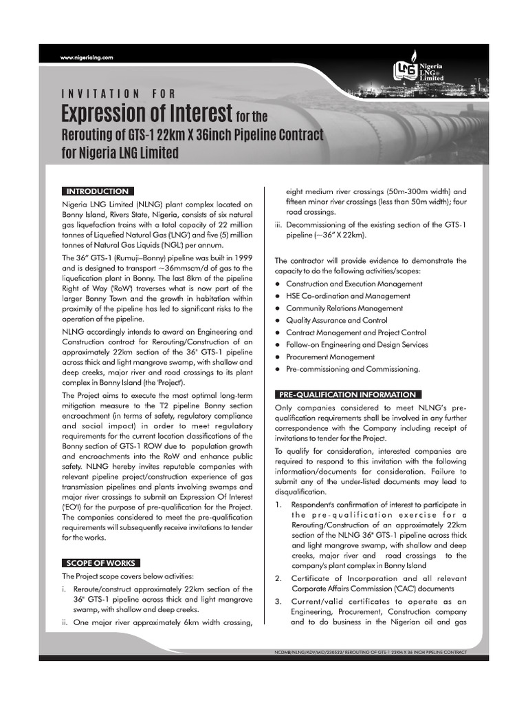 EoI For Rerouting GTS Pipeline Contract | PDF