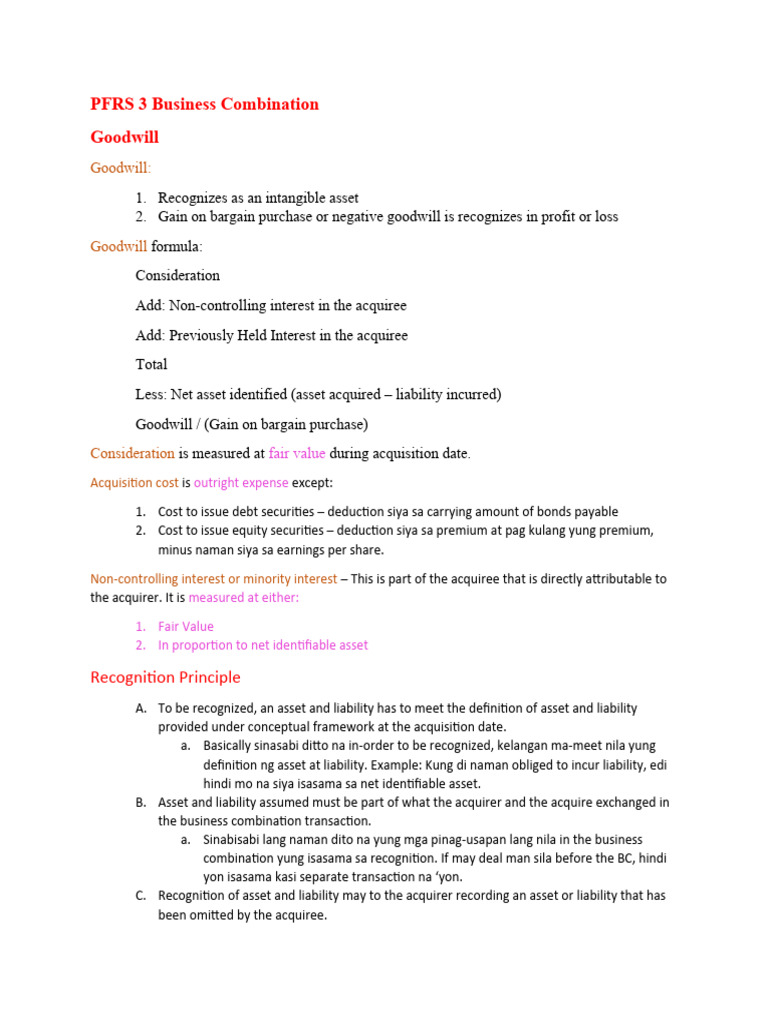 PFRS 3 Business Combinatio1 | PDF | Goodwill (Accounting) | Fair Value