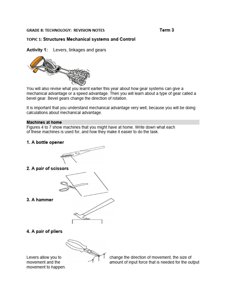00 Grade 8 - Technology-Revision Notes | PDF | Lever | Machines