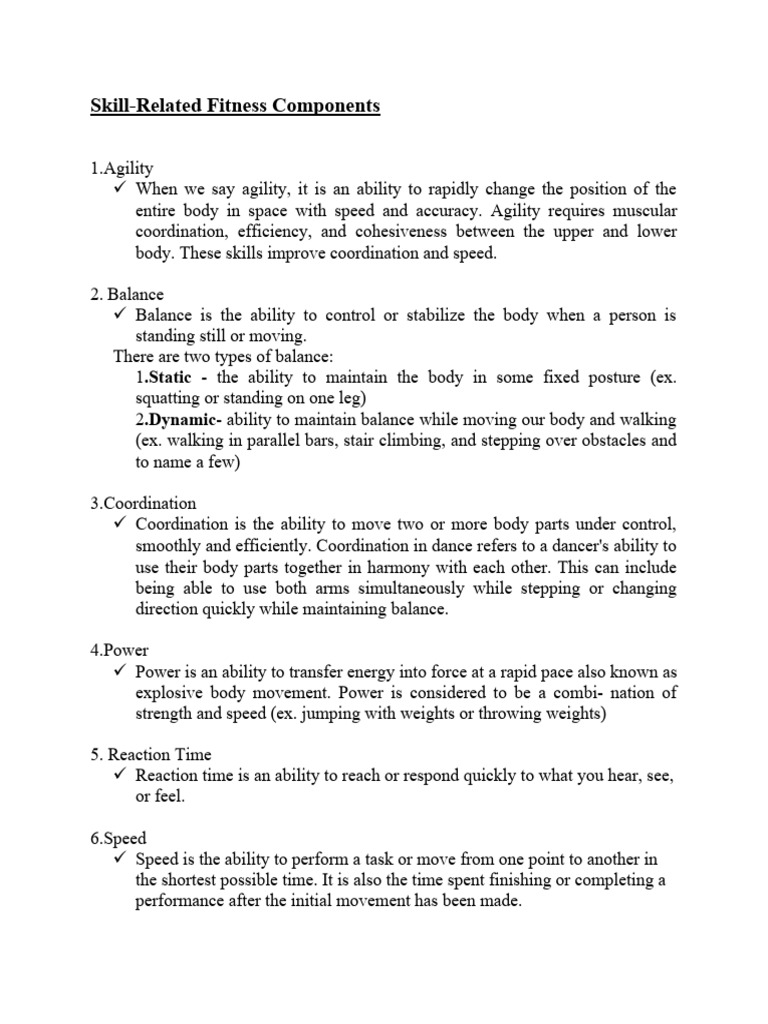 Skill Related Fitness and Health Related Fitness Components | PDF ...