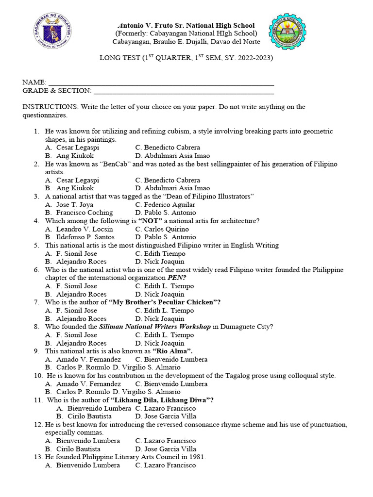 Long Test Cpar | PDF | Philippines | Works