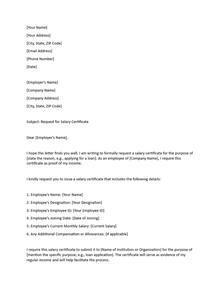 Salary Certificate Letter From Eployee To HR 1 | PDF