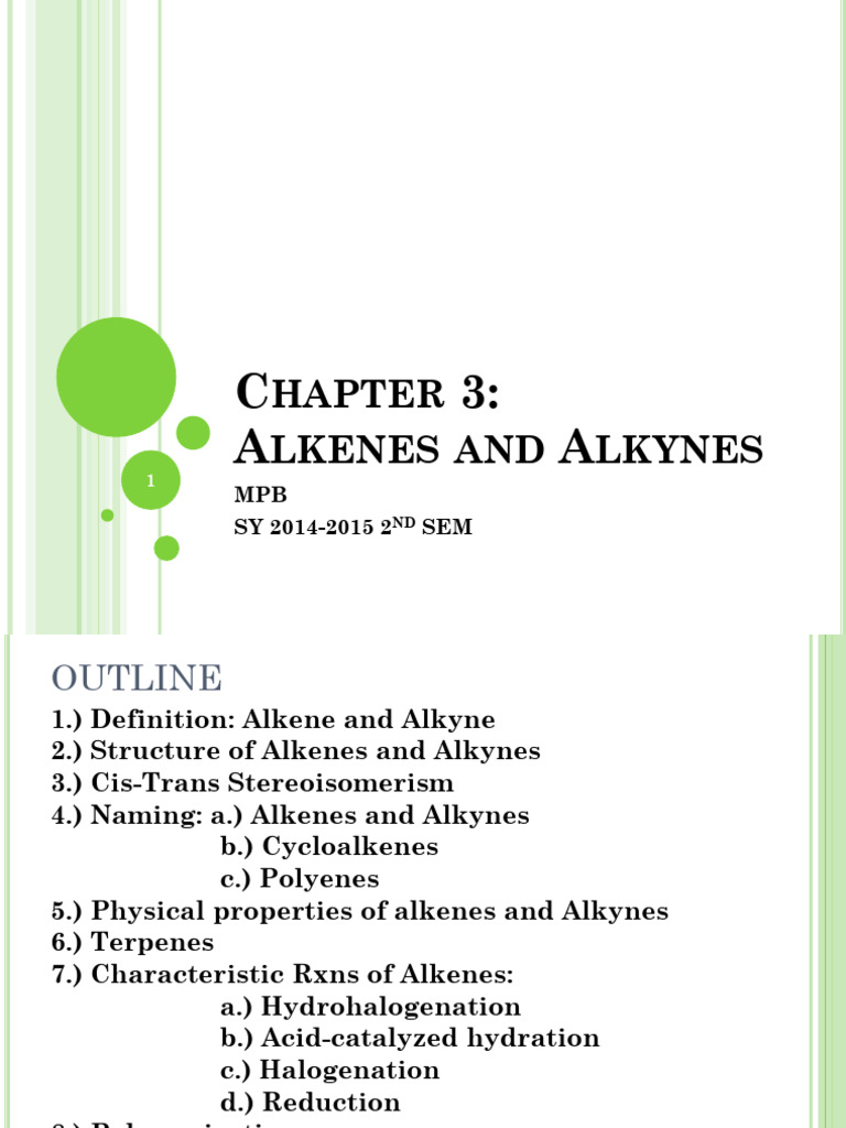 Chapter 3 Alkenes and Alkynes Powerpoint | PDF | Alkene | Ethylene
