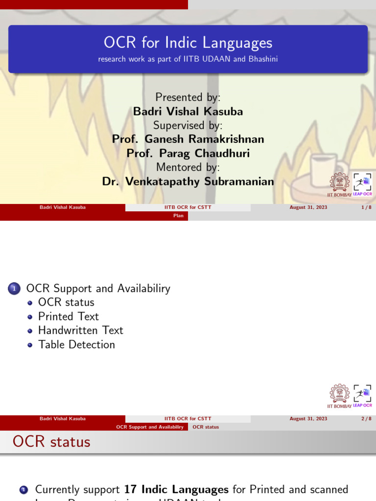 CSTT OCR Presentation | PDF | Languages Of India | Optical Character Recognition