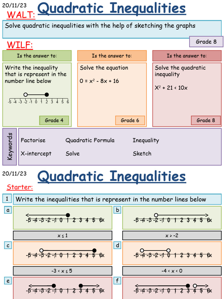 Solving Quadratic Inequalities Guide | PDF | Quadratic Equation ...