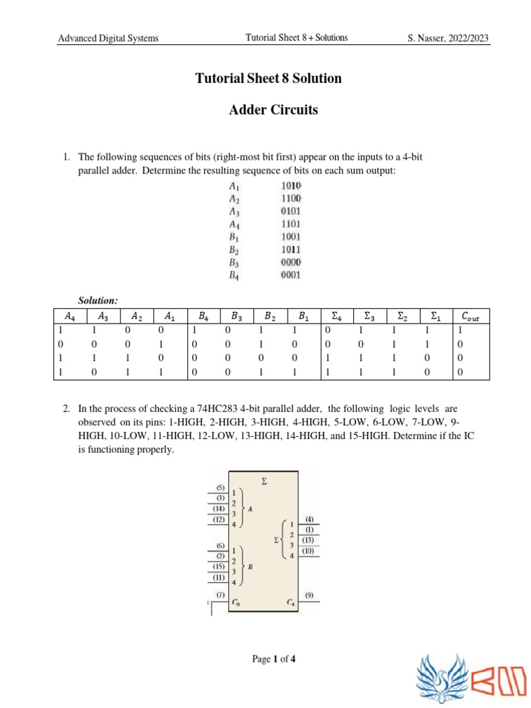 Tutorial 8 Solution | PDF | Computer Engineering | Arithmetic