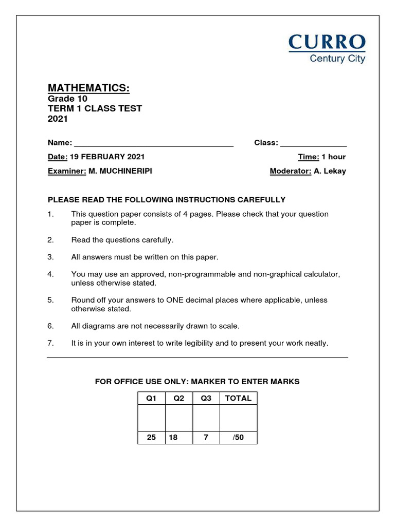 Grade 10 Mathematics Term 1 Test | PDF | Numbers | Number Theory