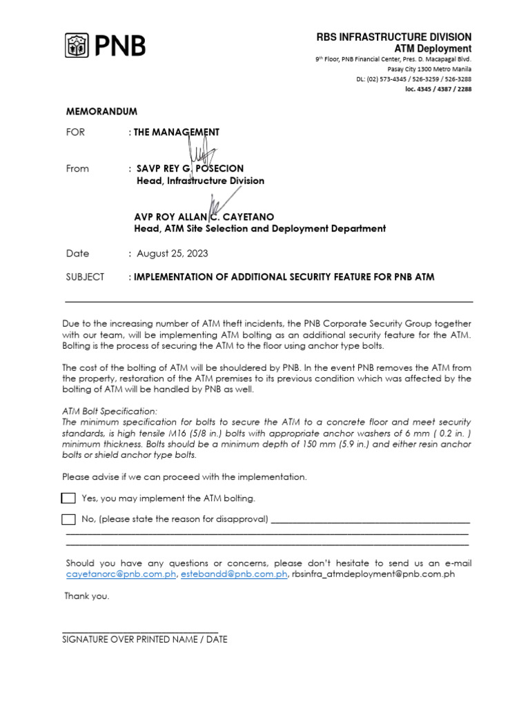Additional Security Feature For PNB ATM Memo | PDF | Automated Teller ...