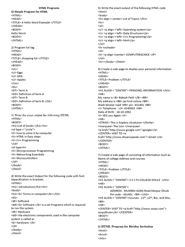 HTML Program | PDF | World Wide Web | Internet & Web