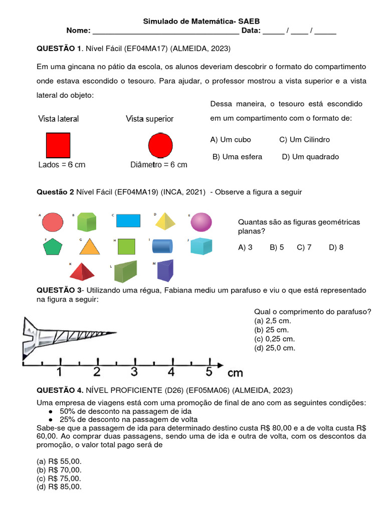 Simulado d0 Aluno. | PDF | Triângulo | Geometria