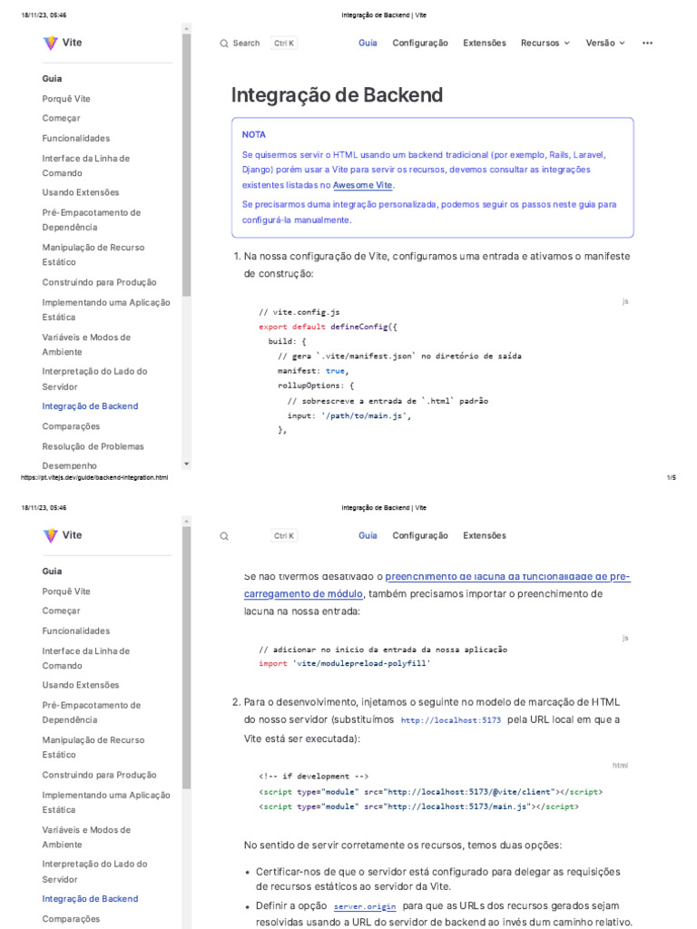 Integração de Backend - Vite | PDF | Html | Json
